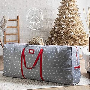 Premium Christmas Tree Storage Bag, Fits Up to 9ft Tall Artificial Disassembled Trees, Holiday Xmas Bag Made of Tear Proof 600D Oxford, With Seasonable Snowy-Lane Design, Durable Handles & Dual Zipper