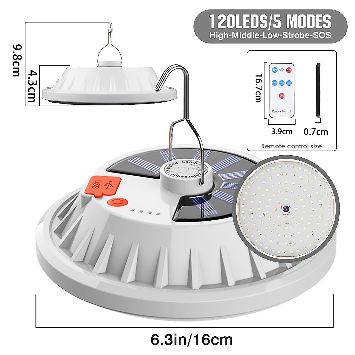 USB Solar Camping Light Remote Tent Light 2 Pack - 4000LM Portable LED Rechargeable Camping Lantern Hanging IPX4 Waterproof Emergency Light for Camping, Hiking, Power Failure, Hurricane (120 LEDs)