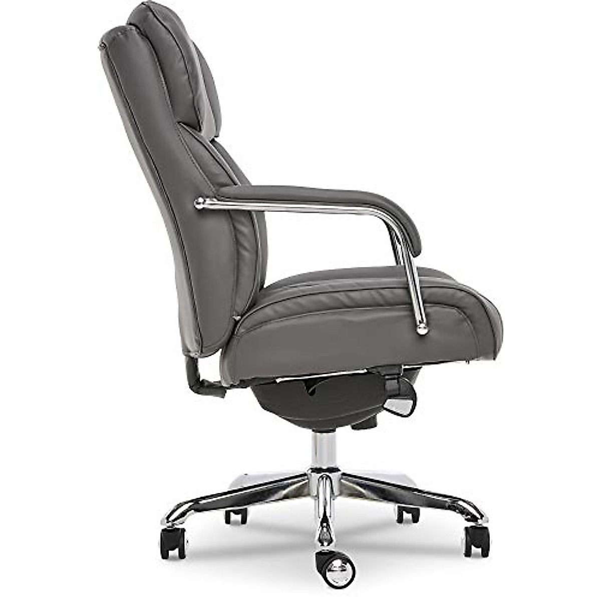 La-Z-Boy Sutherland Quilted Leather Executive Office Chair with Padded Arms, High Back Ergonomic Desk Chair with Lumbar Support, Grey Bonded Leather