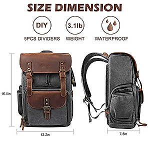 Endurax Leather Camera Backpack for Photographers, DSLR Backpack Bag with Laptop Compartment & Tripod Holder, Waterproof Canvas