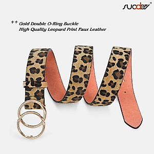 SUOSDEY Women Leather Belt Fashion Double O-Ring Soft Faux Leather Waist Belts For Jeans Dress