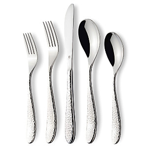 DANIALLI Modern Marettimo Hammered Silverware Set - 18/10 Stainless Steel Flatware for Elegant Dining - Dishwasher Safe Cutlery - Ideal for Home or Restaurant Use (30-Piece)