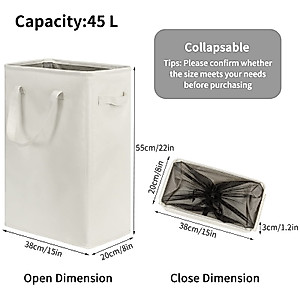 Chrislley 45L Slim Laundry Hamper Narrow Laundry Basket with Handle Foldable Dirty Clothes Portable Skinny Hamper Organizer Storage Bins (22 inches, beige)