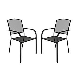 Metal Patio Chairs Set of 2 Black Patio Dining Chairs Mesh Steel Stackable Bistro Chairs Iron Outdoor Metal Chairs for All Weather, Fit for Backyard, Garden, Porch