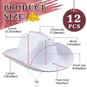 Zhanmai 12 Pack Bulk Cowboy Hat for Adult Wide Brim Plain Western Cowgirl Hat Costume Texan Country Cowboy Hat for Women Men (White)
