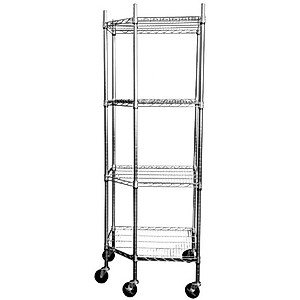 TRINITY EcoStorage 4-Tier NSF Corner Wire Shelving Rack with Wheels, 27 by 17 by 13 by 17 by 72-Inch, Chrome