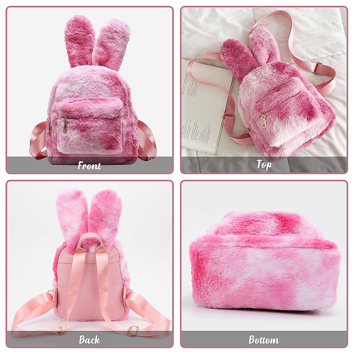 Lanpet Cute Bunny Backpacks for Women Rabbit Ears Backpack Fluffy Shoulder Bag Satchel