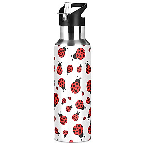 xigua Ladybug Water Bottle Double Walled Stainless Steel Leak Proof Thermo Flask for Sports Gym Cycling Outdoor,33 oz.