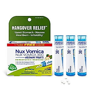 Boiron Nux Vomica 30C Homeopathic Medicine for Hangover Relief, Upset Stomach, Nausea, and Overindulgence of Food or Drink - 3 Count (240 Pellets)