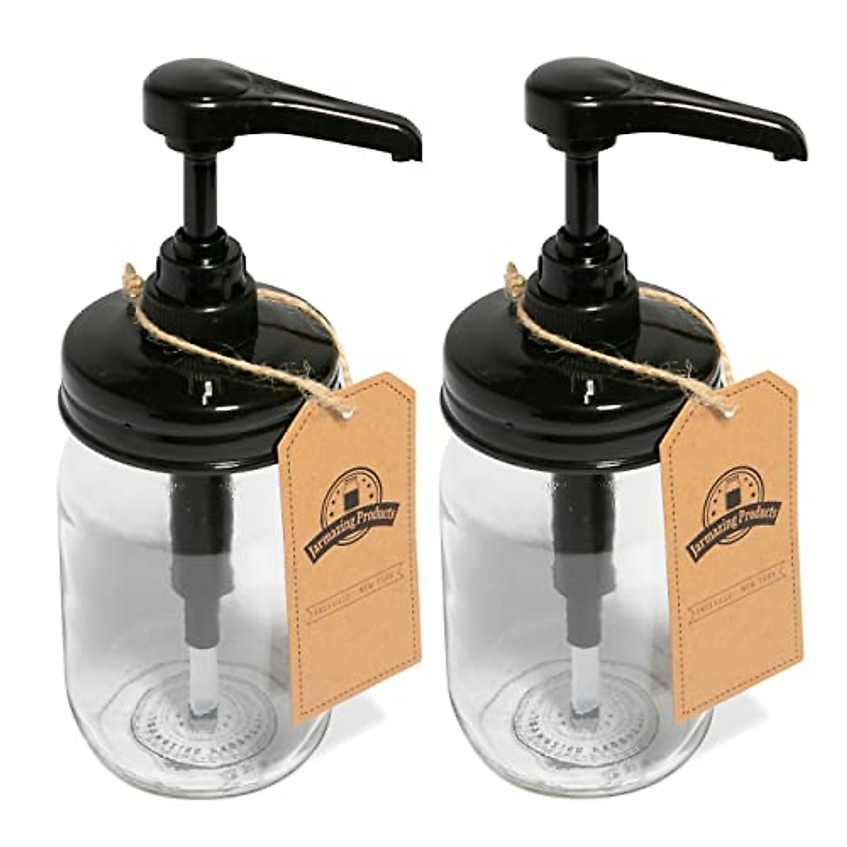 Jarmazing Products Mason Jar Syrup Dispenser - Set of 2 – 16 oz Smooth Jars with Rust-Proof, Leak-Proof, Food Grade Pumps for Honey, Syrups, Condiments, Salad Dressings and More