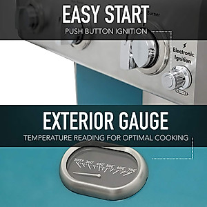 Kenmore 3-Burner Propane BBQ Grill, 30,000 BTUs Gas Grill with Cast Iron Cooking Grates, Folding Side Tables & Wheels, Outdoor Grill with Tool Hooks, Teal