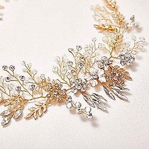 SWEETV Gold Rhinestone Wedding Headband Handmade Hair Band Bridal Headpiece Hair Accessories for Brides Bridesmaid