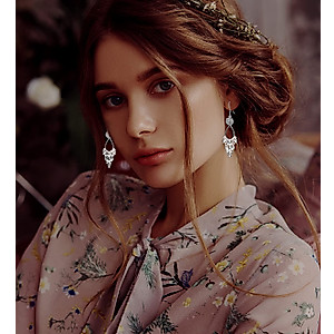 White gold plated 925 Sterling Silver Bohemia Chandelier Filigree Dangle &Drop Earrings for women 1.9Inches long