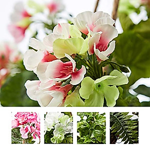 Pure Garden Faux Flowers - Light Pink Geranium Hanging Natural and Lifelike Floral Arrangement with Basket for Home or Office
