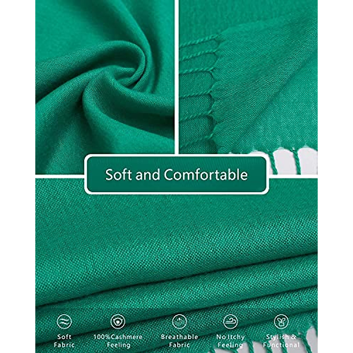 EURKEA Women's Scarf Pashmina Silky Soft Shawls Wraps Stole for Evening, Wedding and Gift, Green