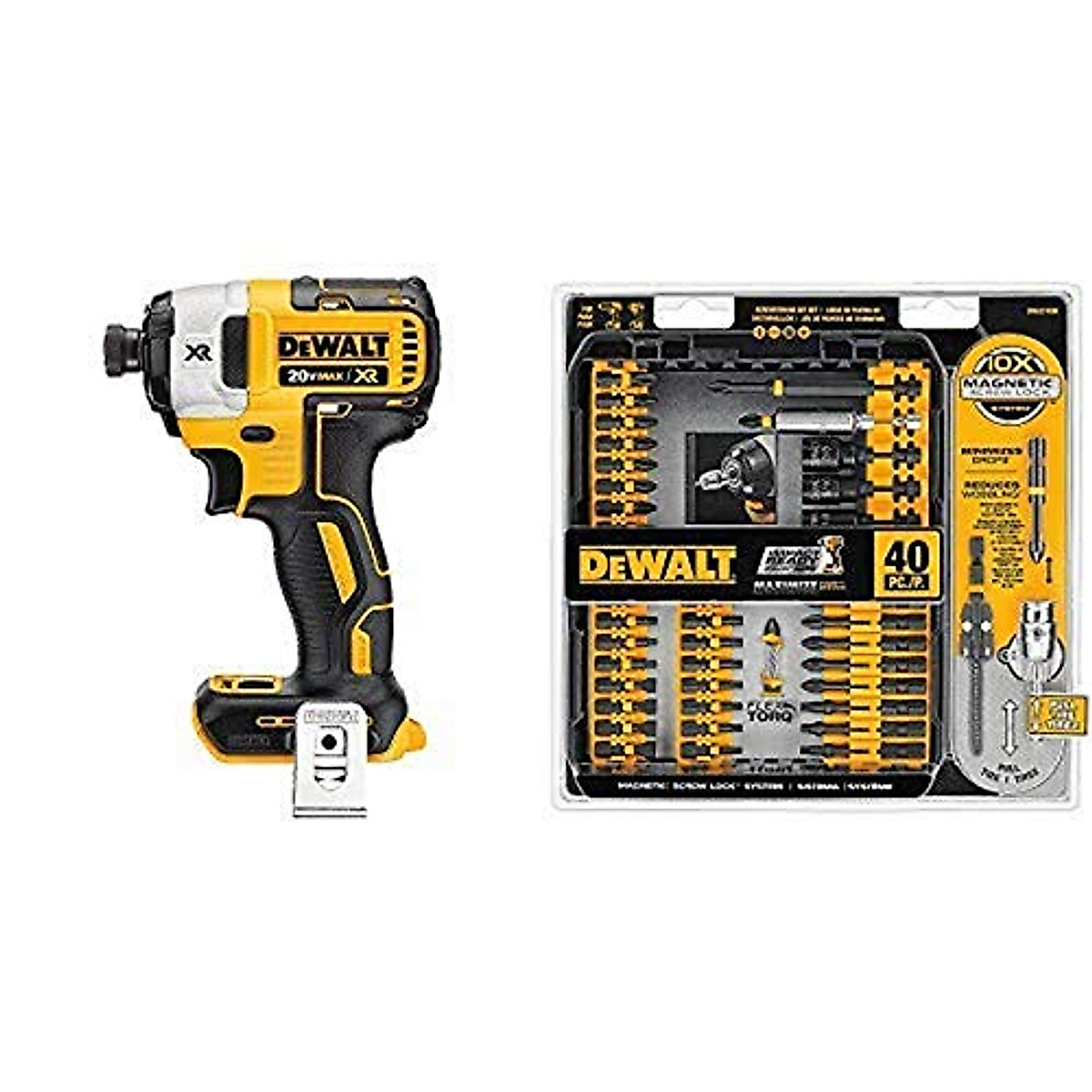 DEWALT 20V MAX Impact Driver, Brushless, 3-Speed, 1/4-Inch, Tool Only with Screwdriver Bit Set, Impact Ready, 40-Piece (DWA2T40IR & DCF887B)