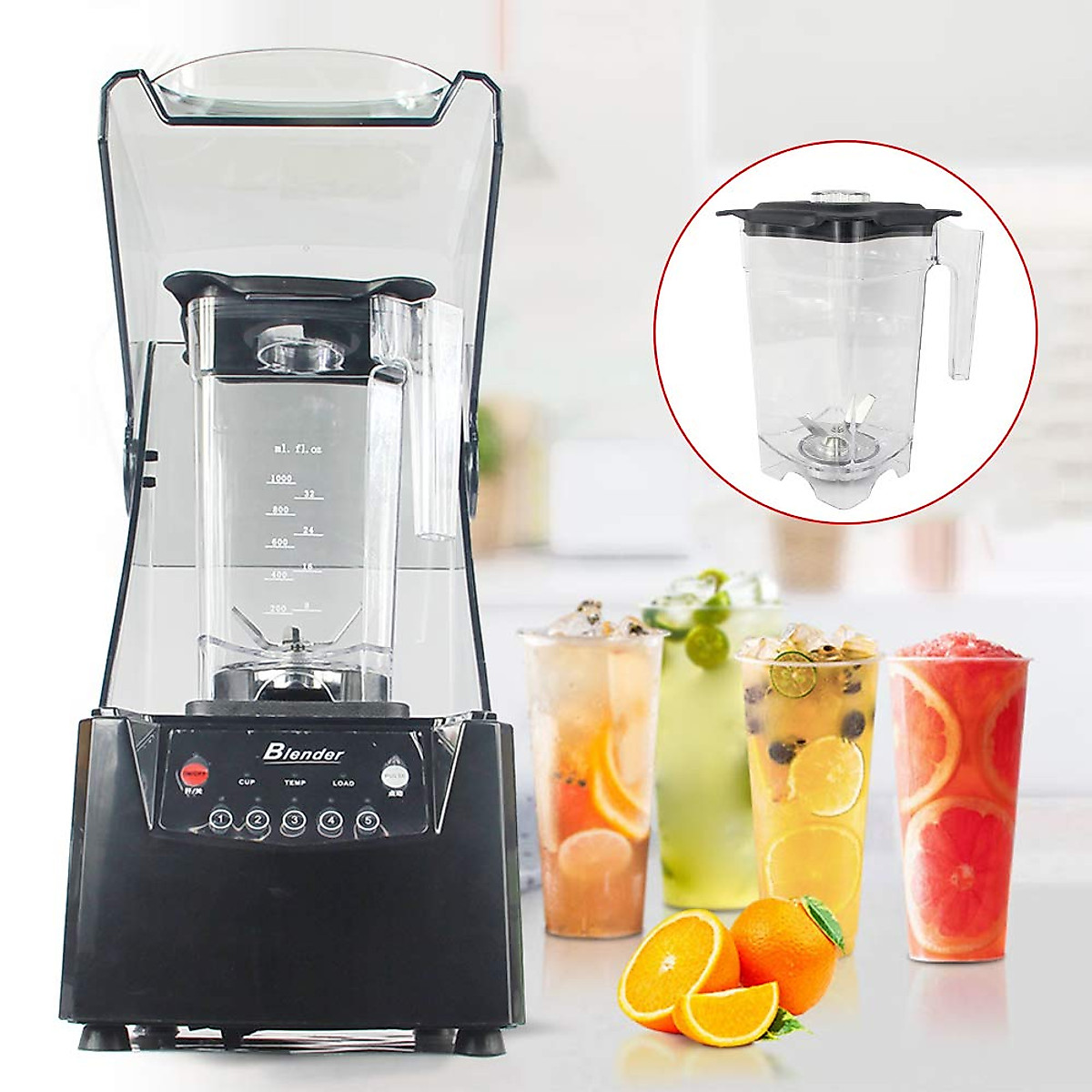110V Professional Countertop Blender 2200W High Power Quiet Blender for Shakes and Smoothies, 1.8L Soundproof Blender with Shield Quiet Sound Enclosure, Commercial Heavy Duty Blender for Ice Crushing