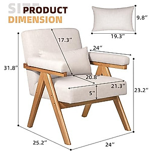 Waleaf Mid Century Modern Accent Chairs Arm Chair Set of 2 with Padded Armrests, Upholstered Chair for Living Room Bedroom Side Chair with Solid Wood Frame Corner Chair (Beige - Set of 2)