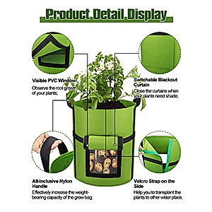Kalolary 10 Gallon Potato Grow Bags, 3PCS Portable Grow Pots with Flap and Handles Planting Grow Bag with Visible Window, Nonwaven Fabric Garden Plant Bags for Vegetable Fruits, 10PCS Planting Labels