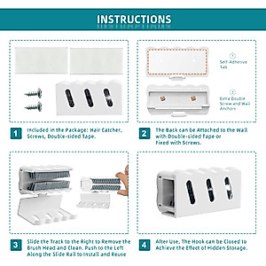 Kucucyle Hair Collector for Shower, 2-in-1 Shower Hair Catcher Wall for Drain Protection, Reusable Wavy Shower Wall Hair Catcher, Foldable Storage Shower Hair Catcher, Snare Protector (White)