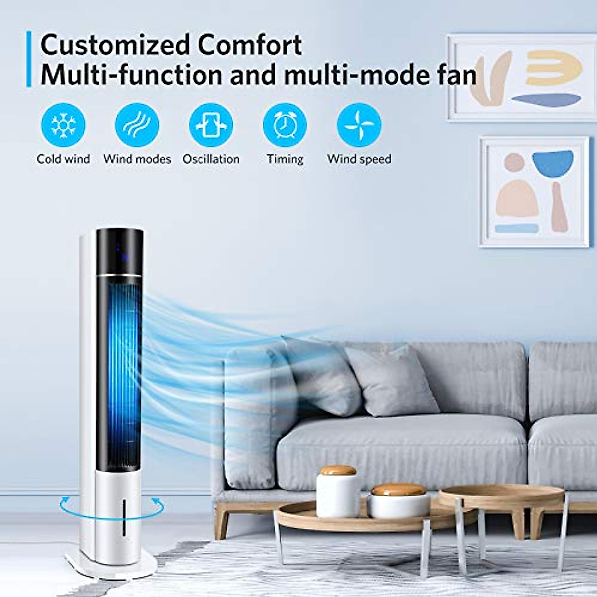 Air Choice Swamp Cooler Fan, Oscillating Evaporative Air Cooler for Room, Portable Air Conditioner, Instant Cool & Easy Use, 3 Modes & 3 Speeds,12H Timer, 2 Ice Boxes, Remote Control for Room & Office