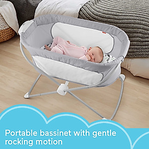 Fisher-Price Baby Crib Soothing View Bassinet Portable Cradle with Mesh Sides and Slim Fold for Travel, Climbing Leaves