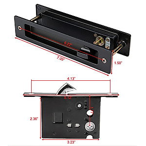 LWZH 7.1" Matte Black Privacy Pocket Door Lock Hardware, Invisible Recessed Handle Latch with Keys, Sliding Door Mortise Lock, Double Barn Door Lock Furniture Hardware