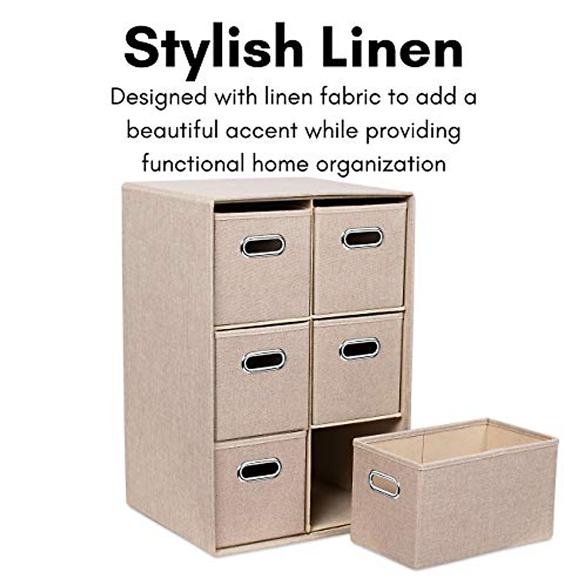 BIRDROCK HOME Cream Linen Cube Organizer Shelf with 6 Storage Bins – Strong Durable Foldable Shelf – Kid Toy Clothes Towels Cubby – Collapsible Bedroom Fabric Shelves and Cubes