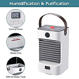 Yescom Portable Desktop Cooler Fan Multiple Functional Air Conditioner Fan with 3 Wind Speed & 7 colors LED Light for Camping Home Office, White