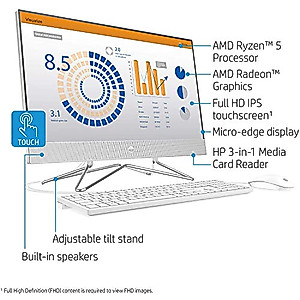 HP 24-inch All-in-One Touchscreen Desktop Computer, AMD Ryzen 5 4500U Processor, 12 GB RAM, 512 GB SSD, Windows 10 Home (24-dp0160, Silver)