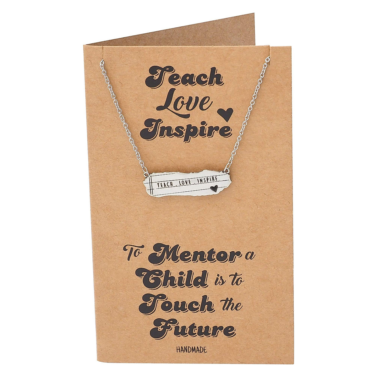 quan jewelry Beautiful Bar Necklace with Pendant, Gift for Teachers, comes with Motivational and Inspirational Quote Greeting Cards