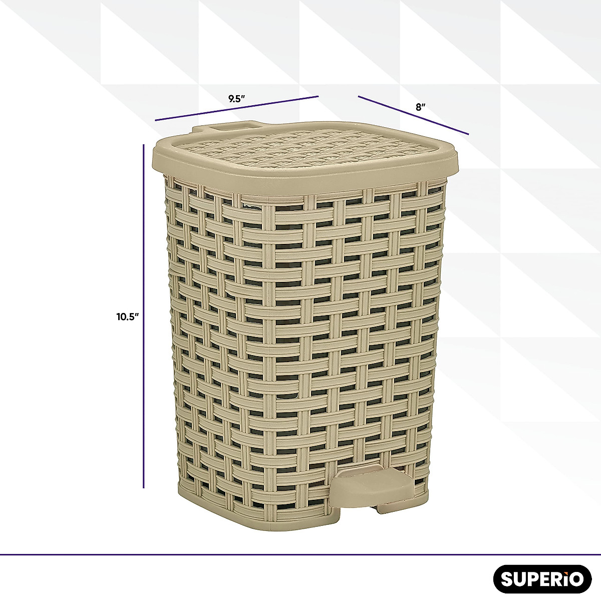 Superio Rattan Compact Trash Bin 6 Liter, Beige and Brown - Wicker Trash Can with Pedal Step On Lid