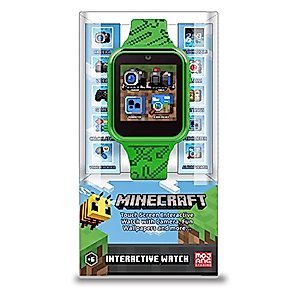 Accutime Kids Microsoft Minecraft Green Educational Touchscreen Smart Watch Toy for Boys, Girls, Toddlers - Selfie Cam, Learning Games, Alarm, Calculator, Pedometer & More (Model: MIN4045AZ)