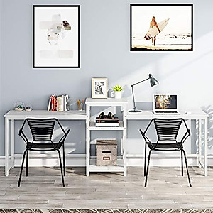 Tribesigns 96.9" Double Computer Desk with Printer Shelf, Extra Long Two Person Desk Workstation with Storage Shelves, Large Office Desk Study Writing Table for Home Office, White