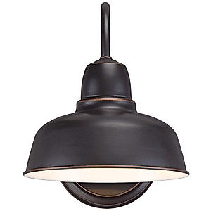 John Timberland Urban Barn Rustic Industrial Farmhouse Outdoor Wall Light Fixtures Set of 2 Bronze Gooseneck Arm 11 1/4" for Exterior Deck House Porch Patio Outside Garage Front Door Garden