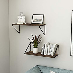 BAMEOS Floating Shelves Rustic Wood Wall Shelf Wall Mounted Shelves for Living Room, Office, and Bedroom, with Metal Bracket