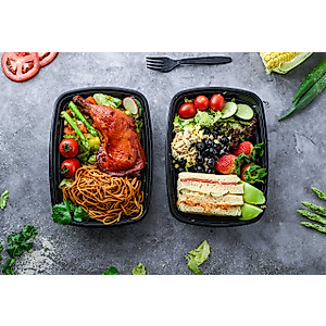 Glotoch Meal Prep Container,100Pack 1,2 Compartment Reusable Food Storage Containers For Lunch, Leftover.Disposable Black Plastic Containers With Lids To Go Container-BPA-Free Microwave Safe 32oz