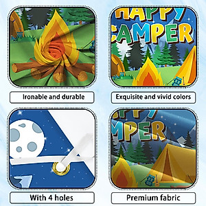 Avezano Happy Camper Banner Camping Party Decorations Campfire Forest Adventure Photography Backdrop for Kids Camp Theme Birthday Baby Shower Party Supplies (Style 1, 71x43inch)