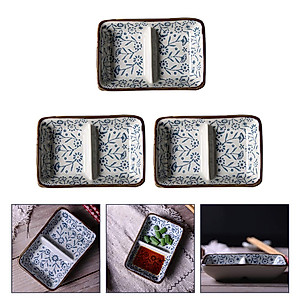 Cabilock 3pcs Seasoning Dish Sushi Dishes 2- Gird Sauce Dish Small Serving Dish Saucer Dish Japanese Soy Sauce Japan Snacks Seafood Dishes Butter Tray Condiment Tray Ceramics Grid Dip