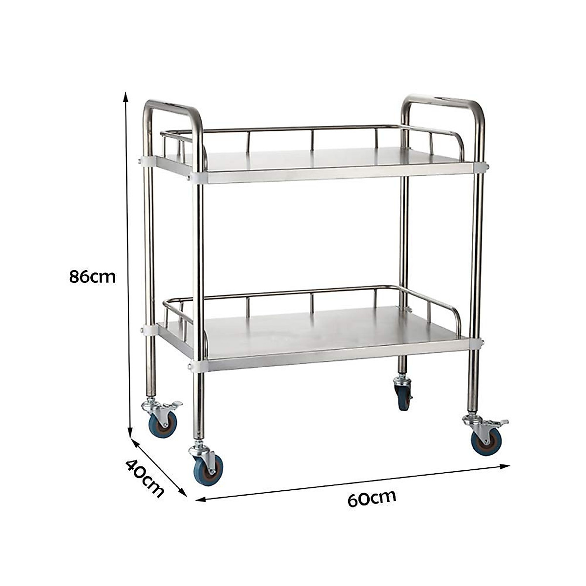 INDYAH Movable Trolleys, Kitchen Storage Hand Trucks, 2 Tier Stainless Steel Beauty Salon Rolling Trolley,Hospital/Dental Clinic Cart,Universal Brake Wheel/a/S-60X40X86Cm