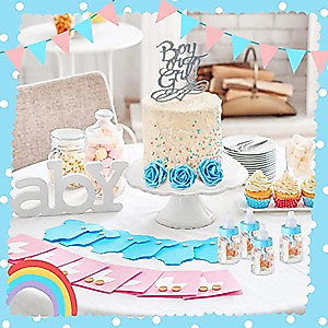 Jinei 48 Pcs Mini Baby Bottles Baby Shower Favor 3.5 Inch Clear Plastic Baby Bottle Candy Box with 10 Artificial Flower Newborn Baby Shower Gifts for Guests Baby Shower Favor Gift Decoration (Blue)