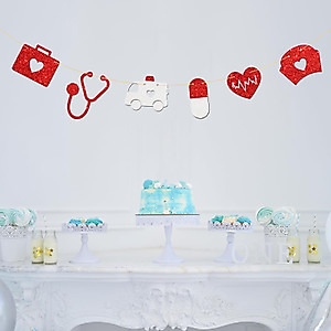 Talorine Red Glitter Congrats Doctor Banner Congrats Nurse Banner- Senior College Medical Graduation Party Bunting Decorations Supplies