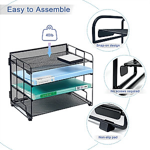 Zikopomi Black Professional Desk Organizer with 3 Compartments, Pen Holder, Drawer, Letter Tray for Office, School, Home