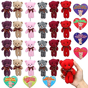 28Pcs Valentines Day Cards for Kids with Bears Plush Toys, Heart Cards+ Mini Bears Stuffed Plush Doll Keychain Toys For Kids Valentine Exchange Cards Classroom Gifts Kids Valentines Party Favors