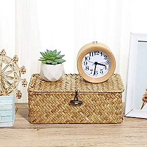 Hausdec Seagrass Hand Woven Storage Box Storage Box Storage Basket Makeup Organizer Multipurpose Container with Lid