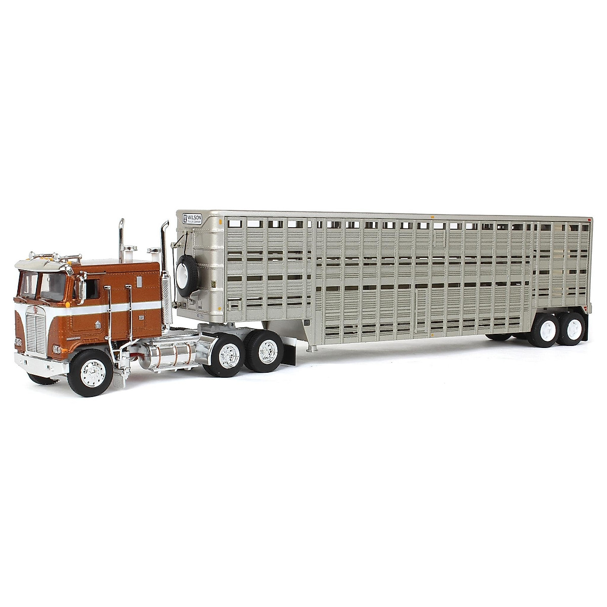 DCP 1/64 Brown Kenworth K100 COE Flattop with 45ft Wilson Vintage Livestock Trailer 60-1814