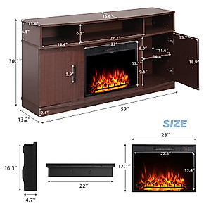 EROMMY 59'' Fireplace TV Stand with 23'' Electric Fireplace Insert, Entertainment Center with Adjustable Shelves, TV Console for TVs up to 65'' for Living Room, Bedroom, Office, Rustic Walnut