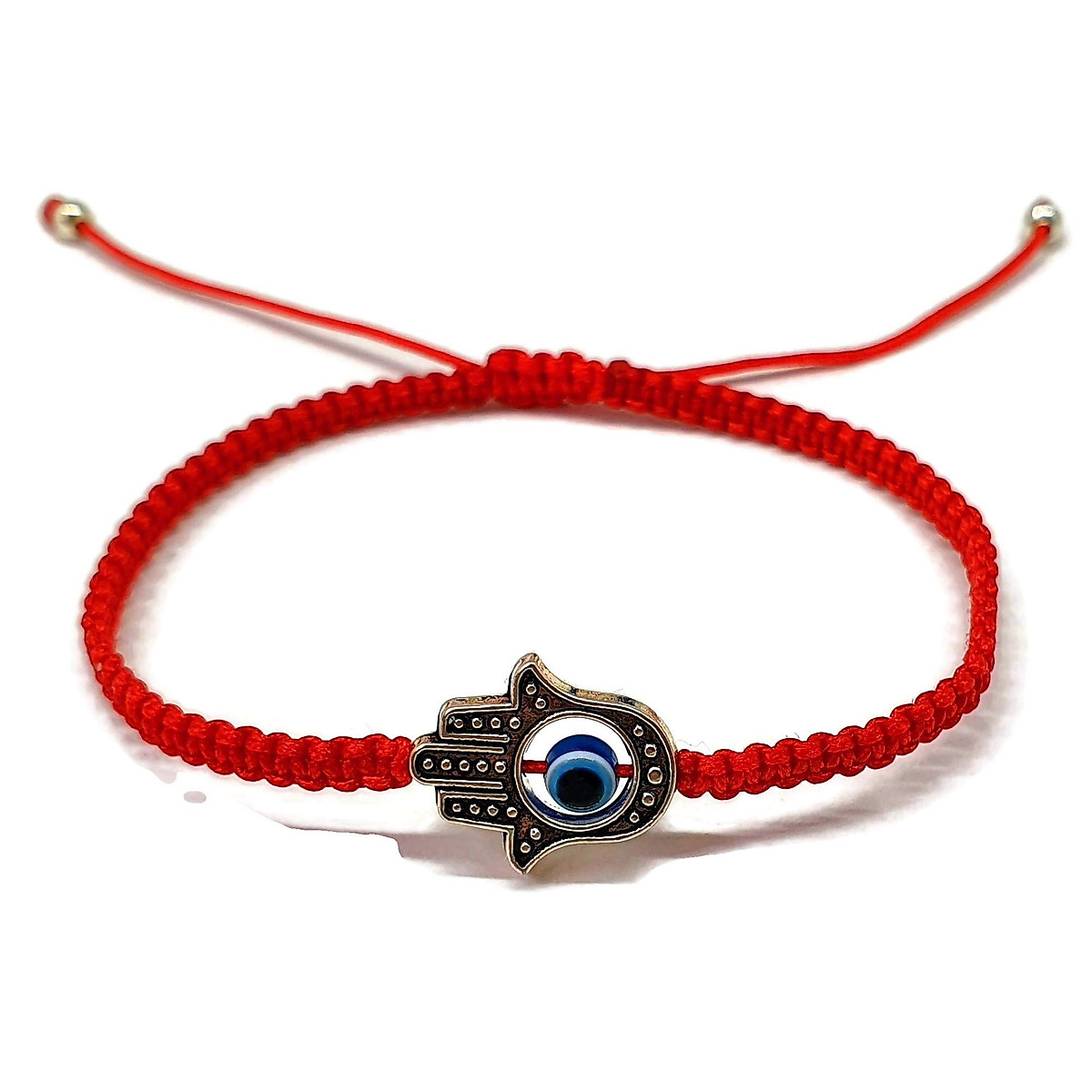 MYSTIC JEWELS by Dalia – Macrame Red String Bracelet for Luck – Blue Turkish Eye with Fatima Hand Hamsa
