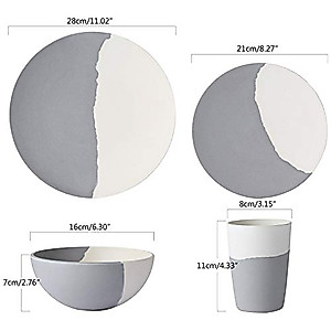 LEKOCH 8 pcs Grey White Bamboo Dinnerware Set,Eco-friendly Reusable Bamboo Outdoor Dinnerwareses for 2 Person Bamboo Fiber Plate Dish Set