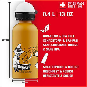 SIGG - Aluminium Kids Water Bottle - KBT Moomin Camping - Leakproof - Lightweight - BPA Free - Climate Neutral Certified - Dark Yellow - 0.4L